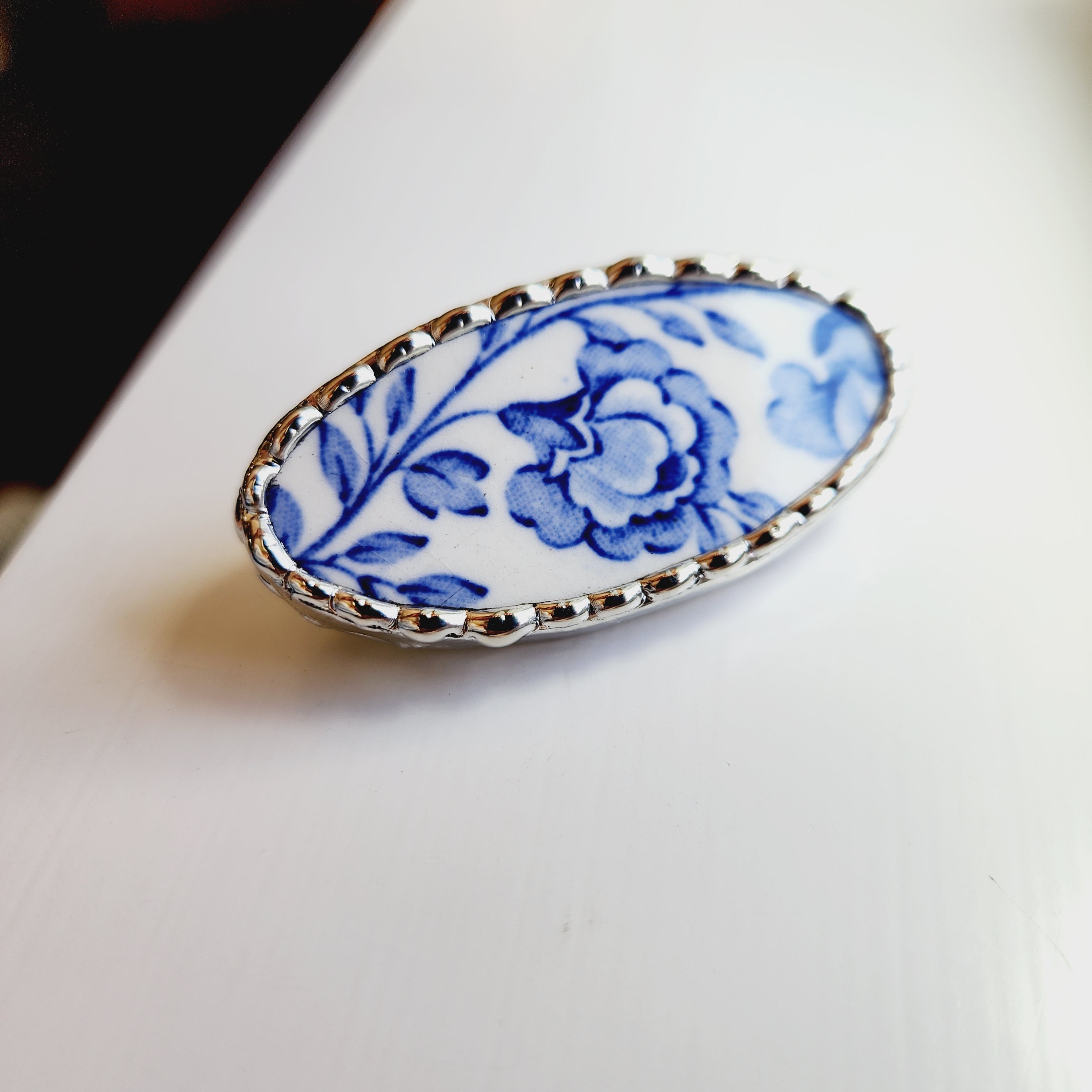 Handmade Blue and White China Plate Brooch | Bayou Glass Arts