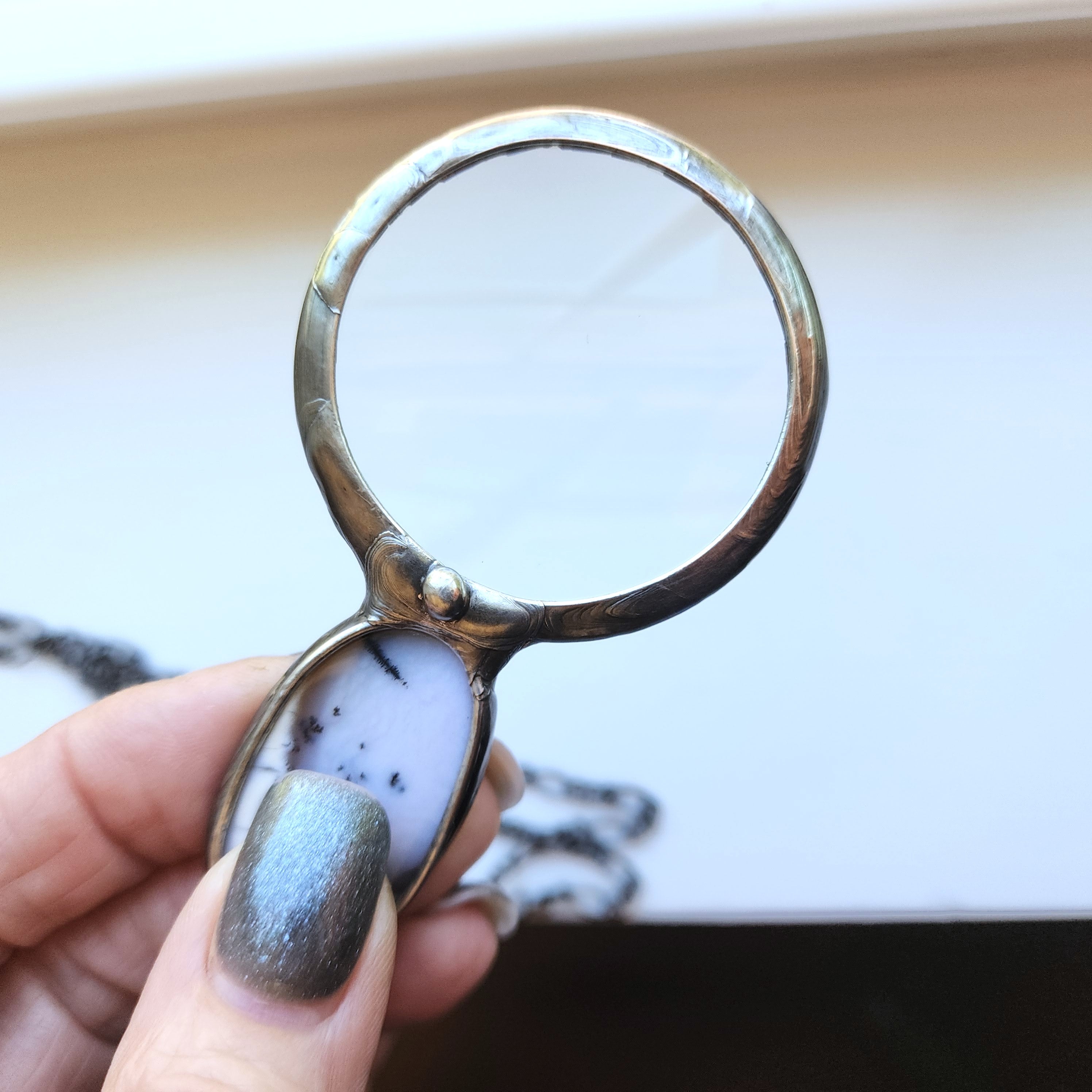 Magnifying Glass Necklace, Dendrite Gemstone Inset – Bayou Glass Arts